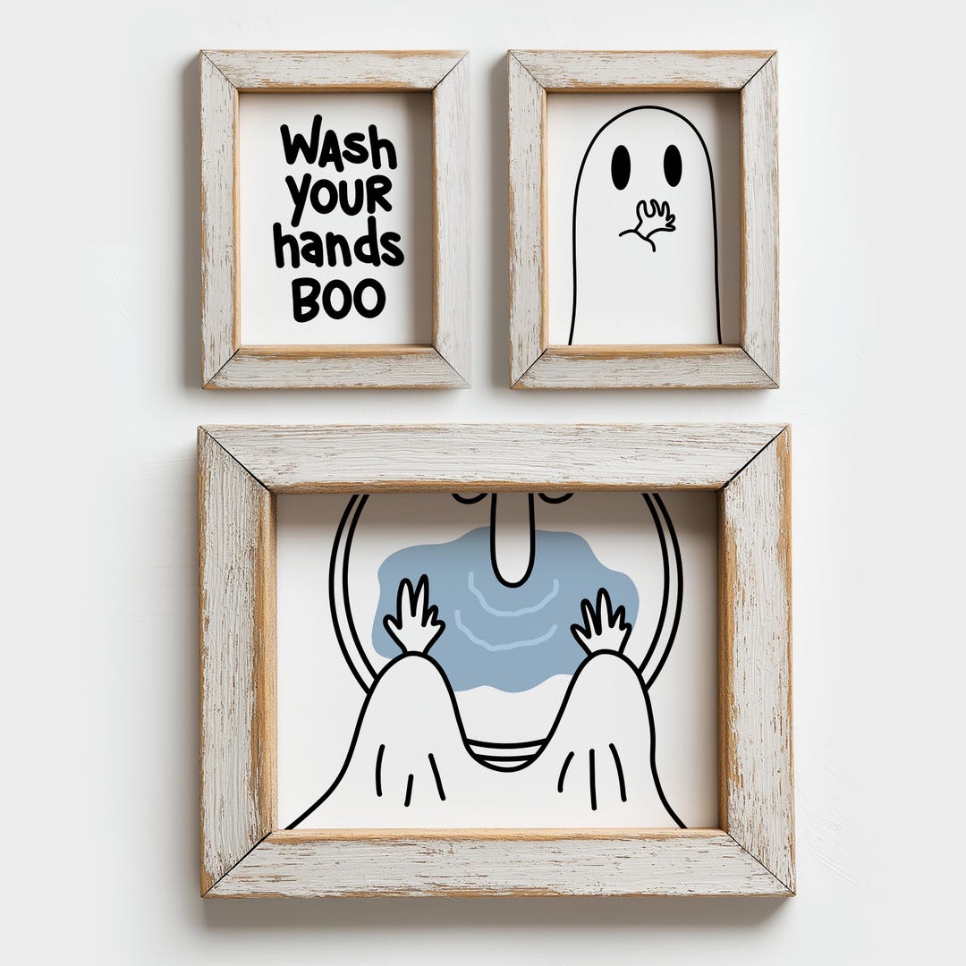 Funny Ghost Bathroom Print Set of 3: Hand-drawn Nose Plugging Art ...