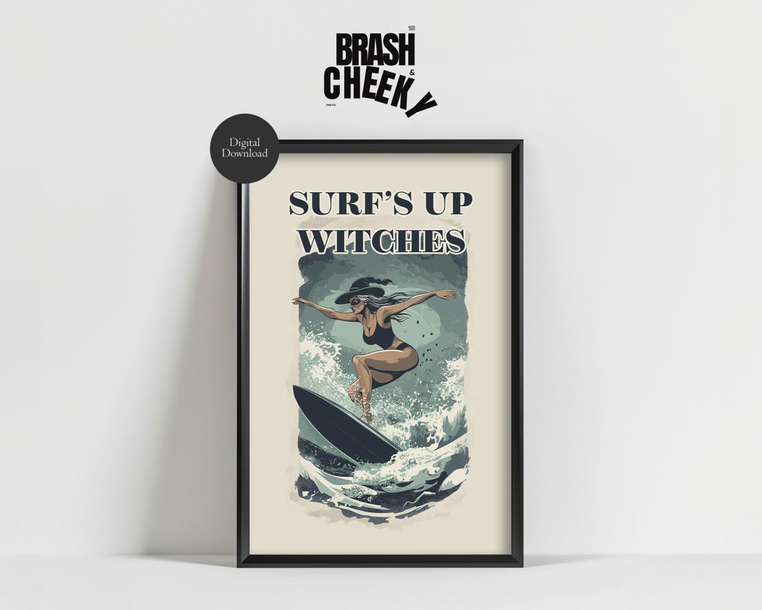 Surf's up Witches PRINTABLE, Witch Surfing Digital Print, Fun Coastal ...