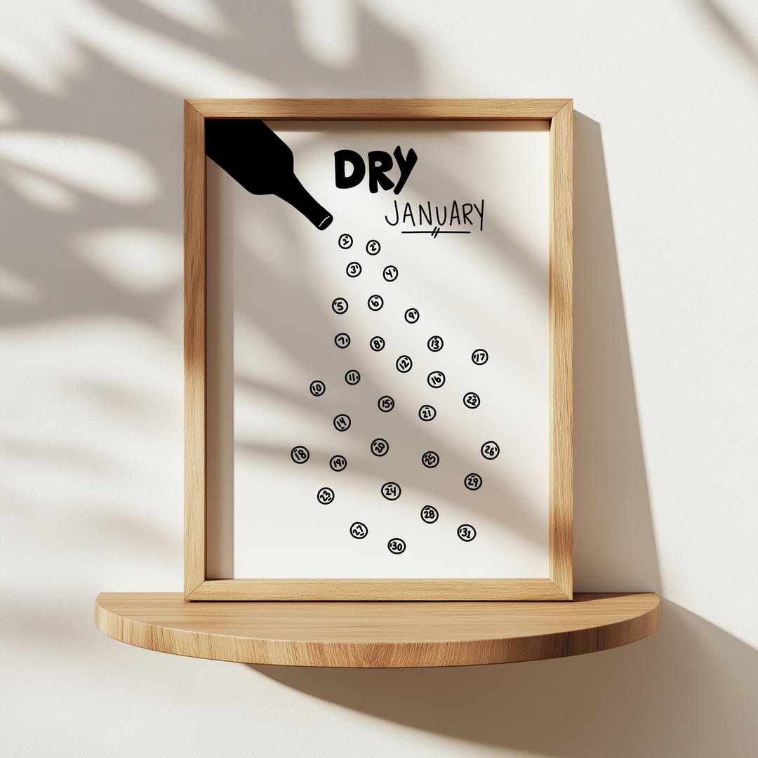 Dry January Countdown Print: Sober Curious Wine Bottle Calendar ...