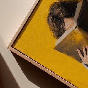Woman Reading Art Print: Yellow Stripes, Coffee Lover (digital Download ...