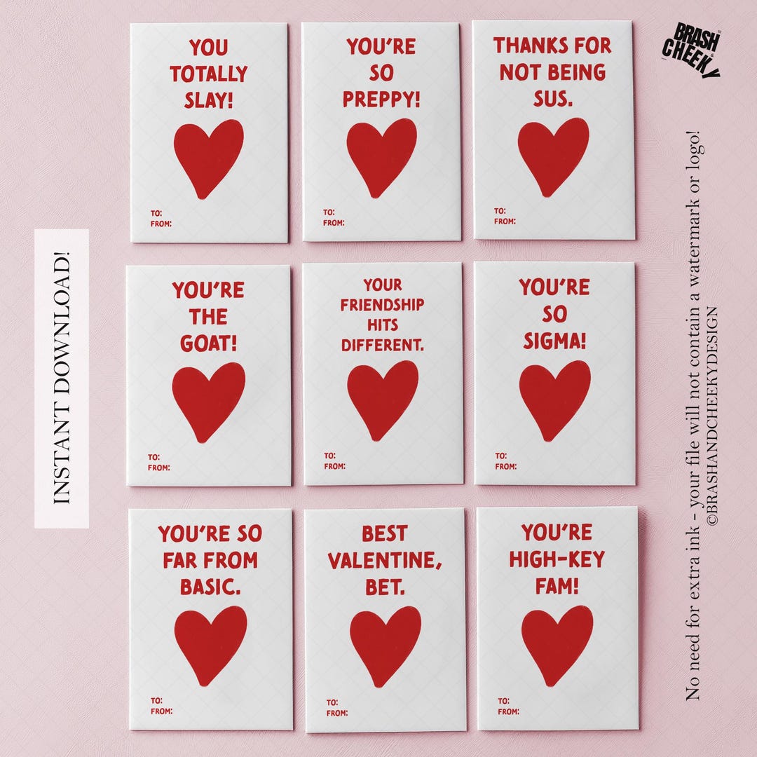 Tween Slang Valentine Cards: School DIY Printables (PDF & JPG Files) - Etsy