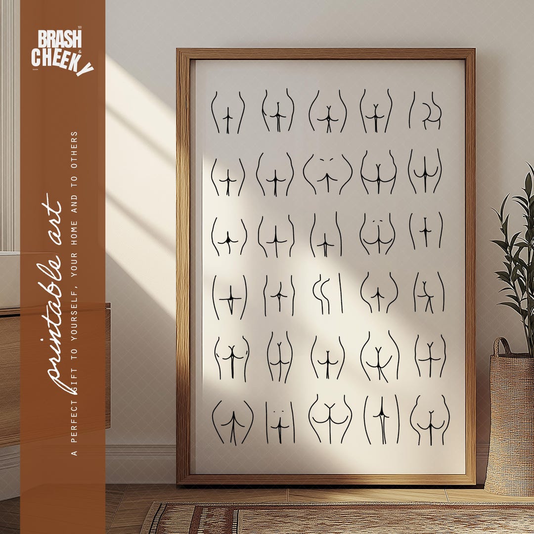 Hand Drawn Butts Bathroom PRINTABLE, Humorous Butt Cheeks Bathroom ...