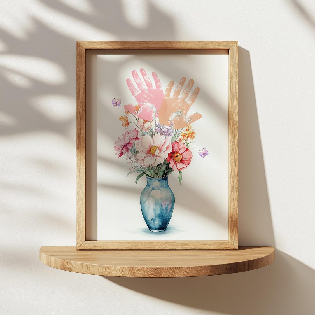 Mother's Day Handprint Art: DIY Floral Bouquet Gift (digital Print ...