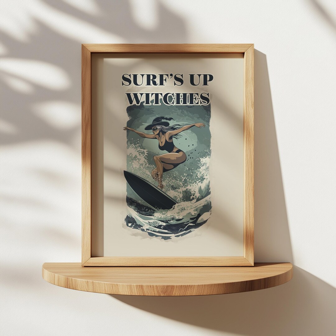 Surf's up Witches PRINTABLE, Witch Surfing Digital Print, Fun Coastal ...