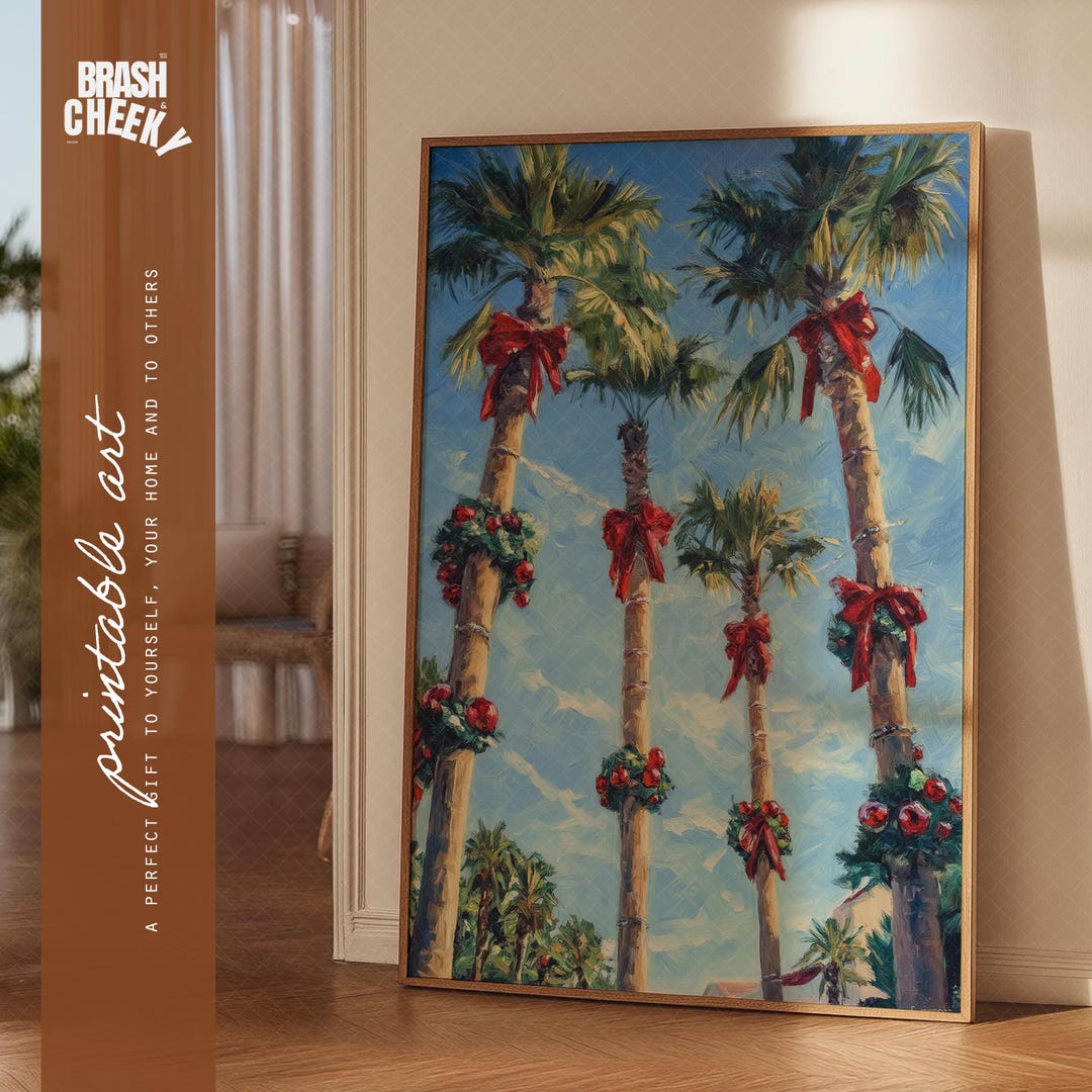 Festive Christmas Palm Trees PRINTABLE, Coastal Holiday Wall Art ...