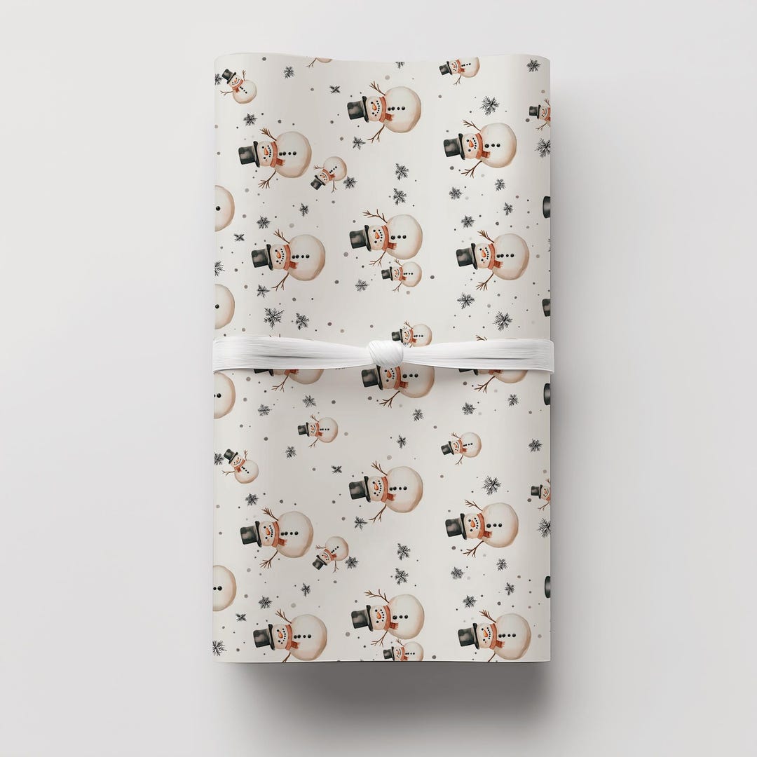 Watercolor Snowman Wrapping Paper, Unique Christmas Gift Wrap, Cute ...