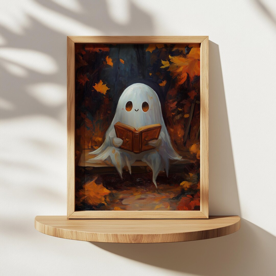 Fall Ghost Reading A Book PRINTABLE, Halloween Digital Print, Cute Fall ...