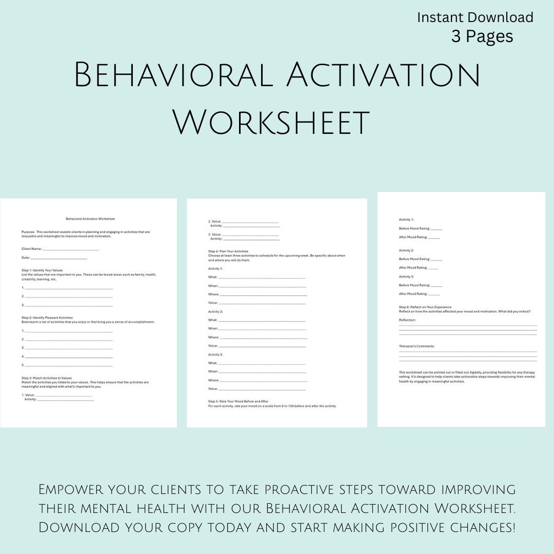 Behavioral Activation Worksheet - Etsy
