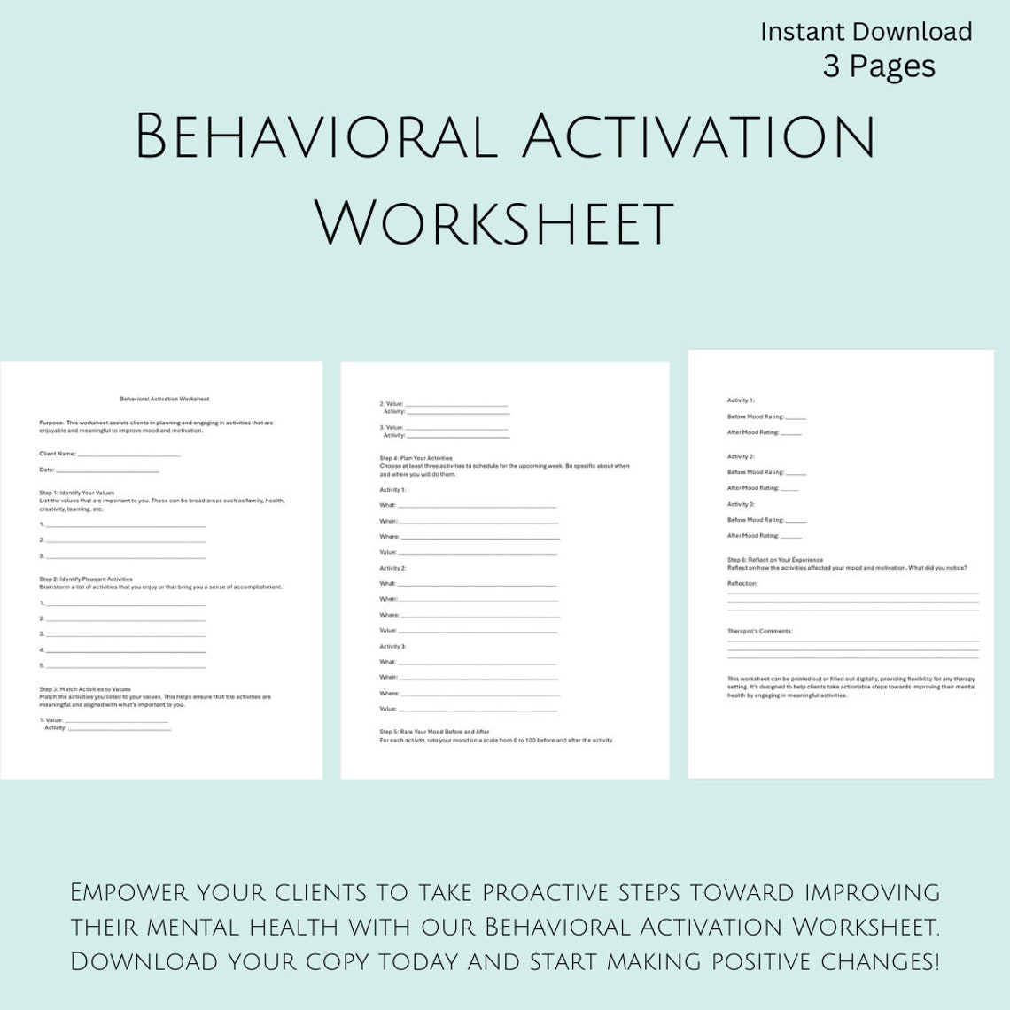 Behavioral Activation Worksheet - Etsy