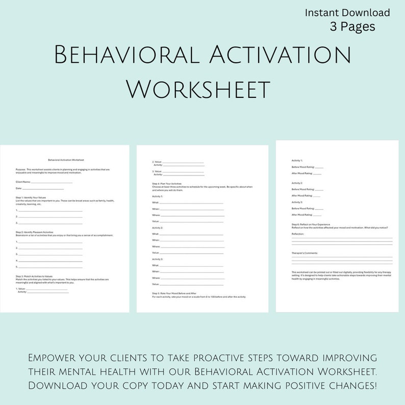 Behavioral Activation Worksheet - Etsy