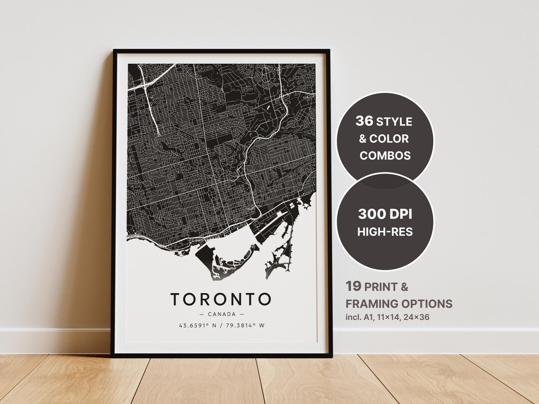 Toronto Map Print, B&W - Map Wall Art, Printable City Map, Framed City ...