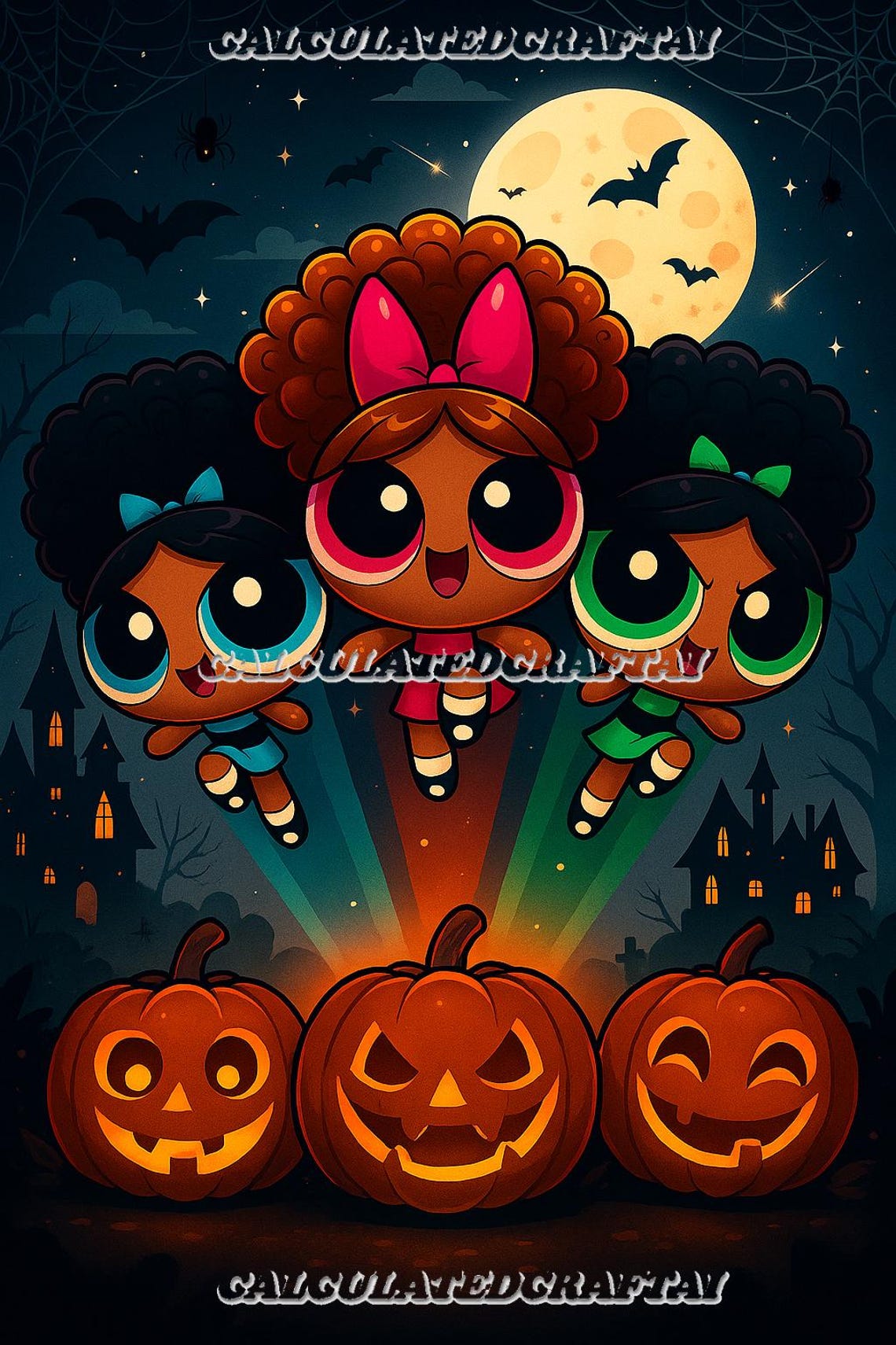 Afro Powerpuff Girls Halloween Wallpaper: Spooky Digital Art (1080x2400 ...
