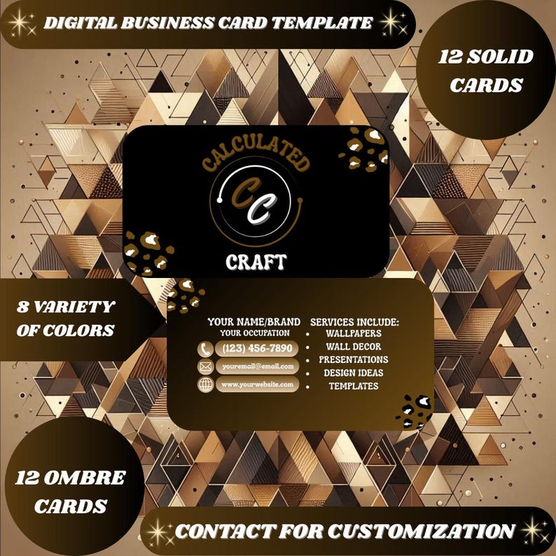 Printable Digital Business Card Templates | 8 Ombre Colors & 8 Solid ...