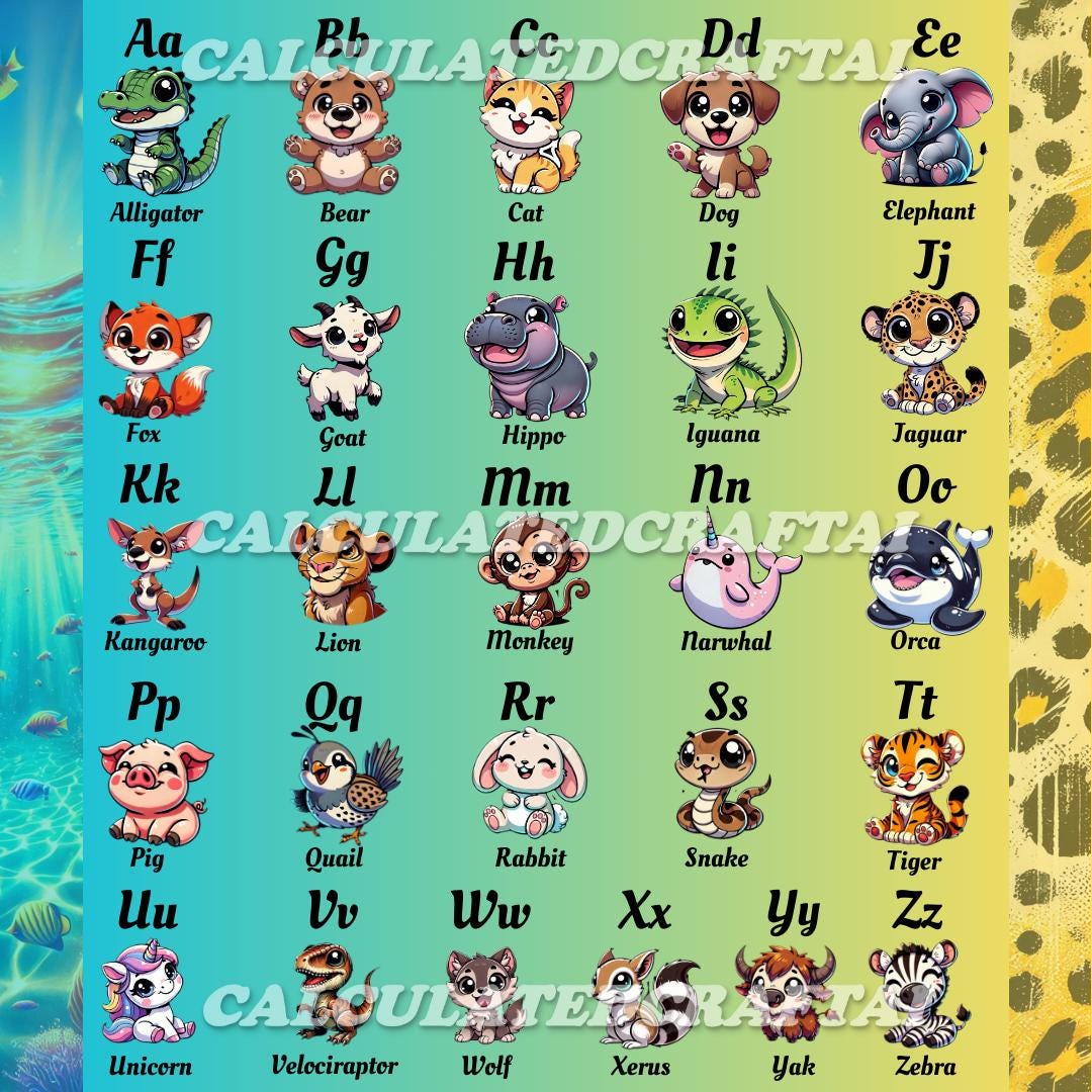 Children's Alphabet Animals Learning Chart - Etsy