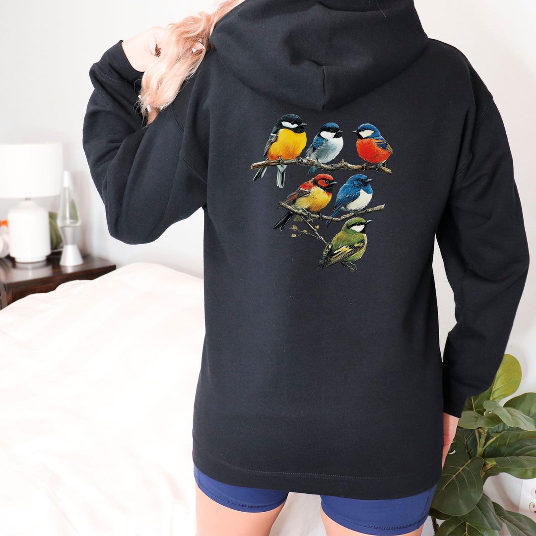 Colorful Birds on Branch Zip Hoodie - Nature Graphic Jacket - Etsy