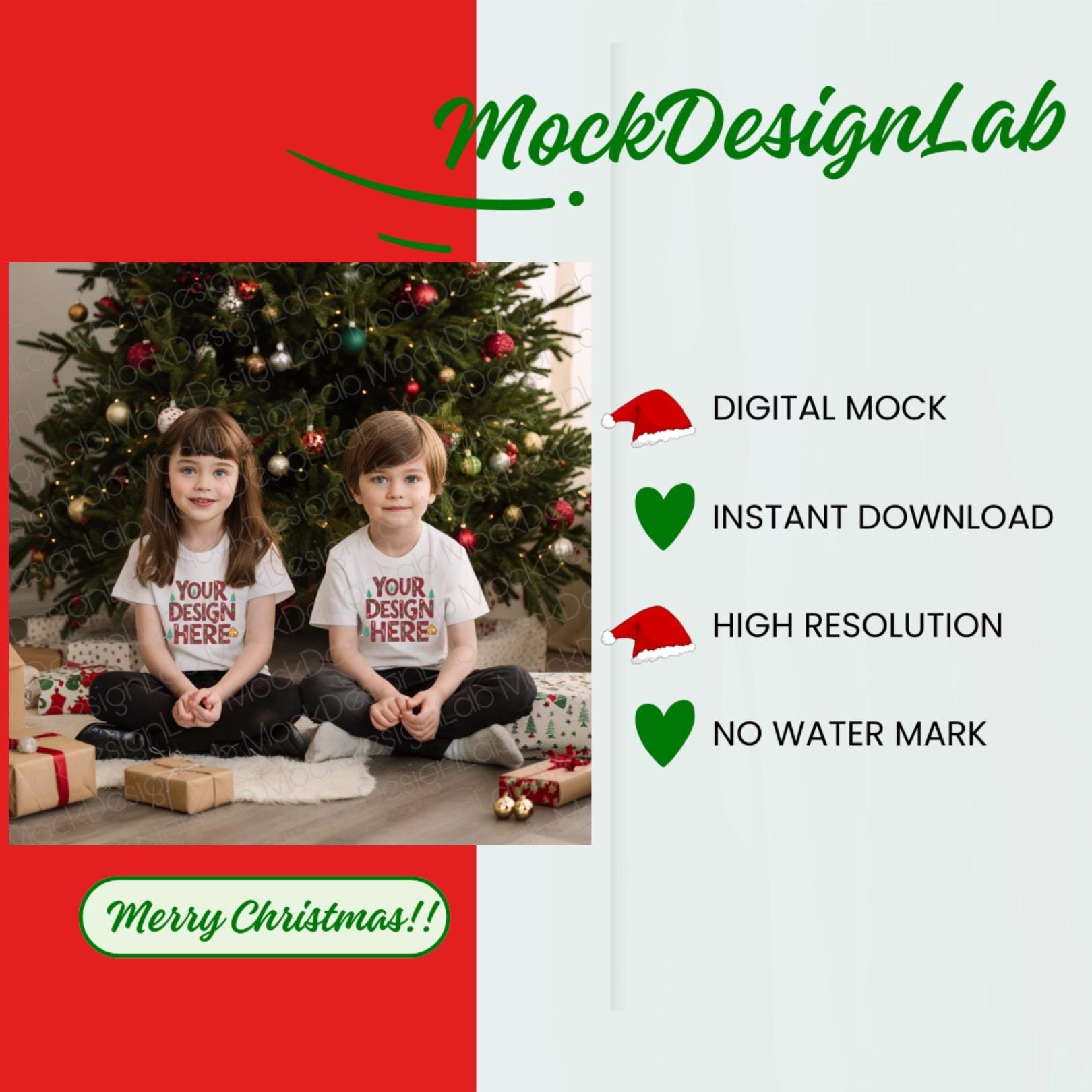White T-shirt Girl and Boy Mockup for Christmas Christmas Mockups Kids ...