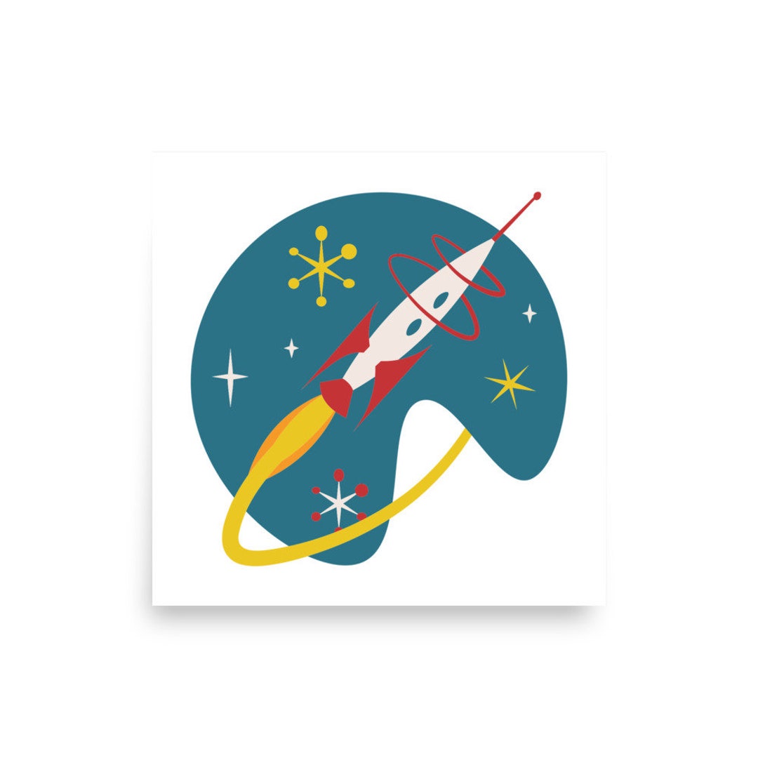 Retro Rocket Ship Poster, Mid-century Space Print, Classic Spacecraft ...