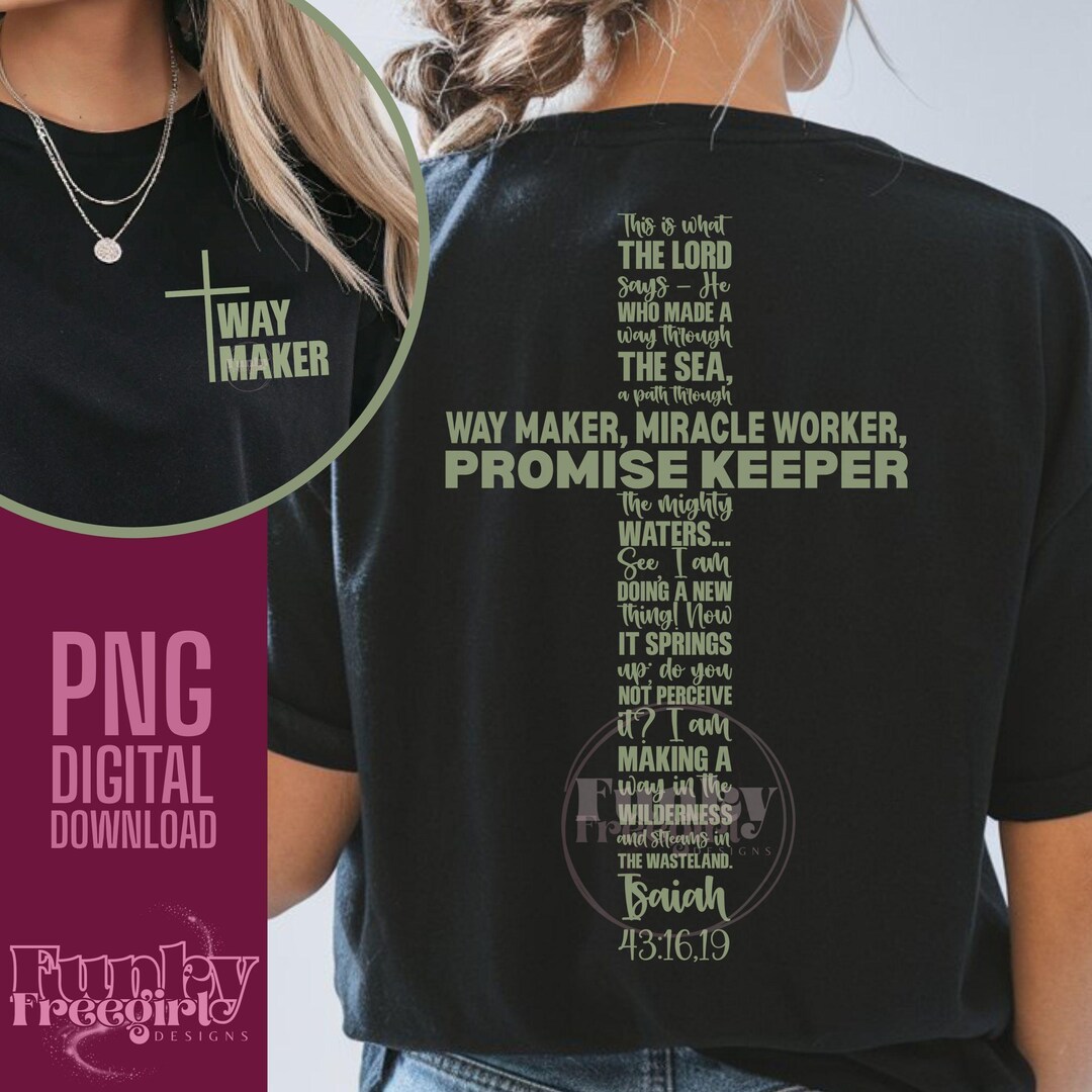 Way Maker PNG | Sage Green Christian Shirt Design | Isaiah 43 Cross PNG ...