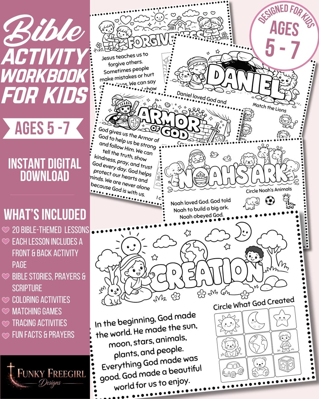 Bible Activity Workbook for Kids Ages 5-7 Printable Christian Learning ...