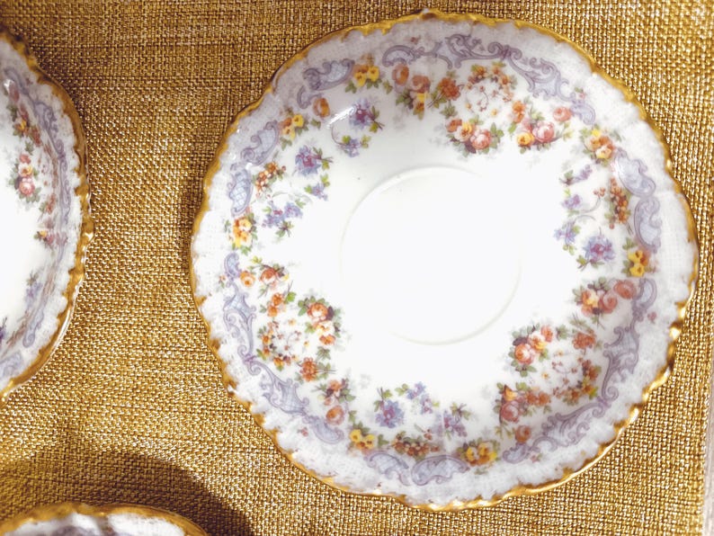 JPL France Tea Cups & Saucers Set of 5 Gold Rimmed Floral Pattern ...