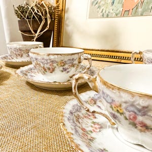 JPL France Tea Cups & Saucers Set of 5 Gold Rimmed Floral Pattern ...