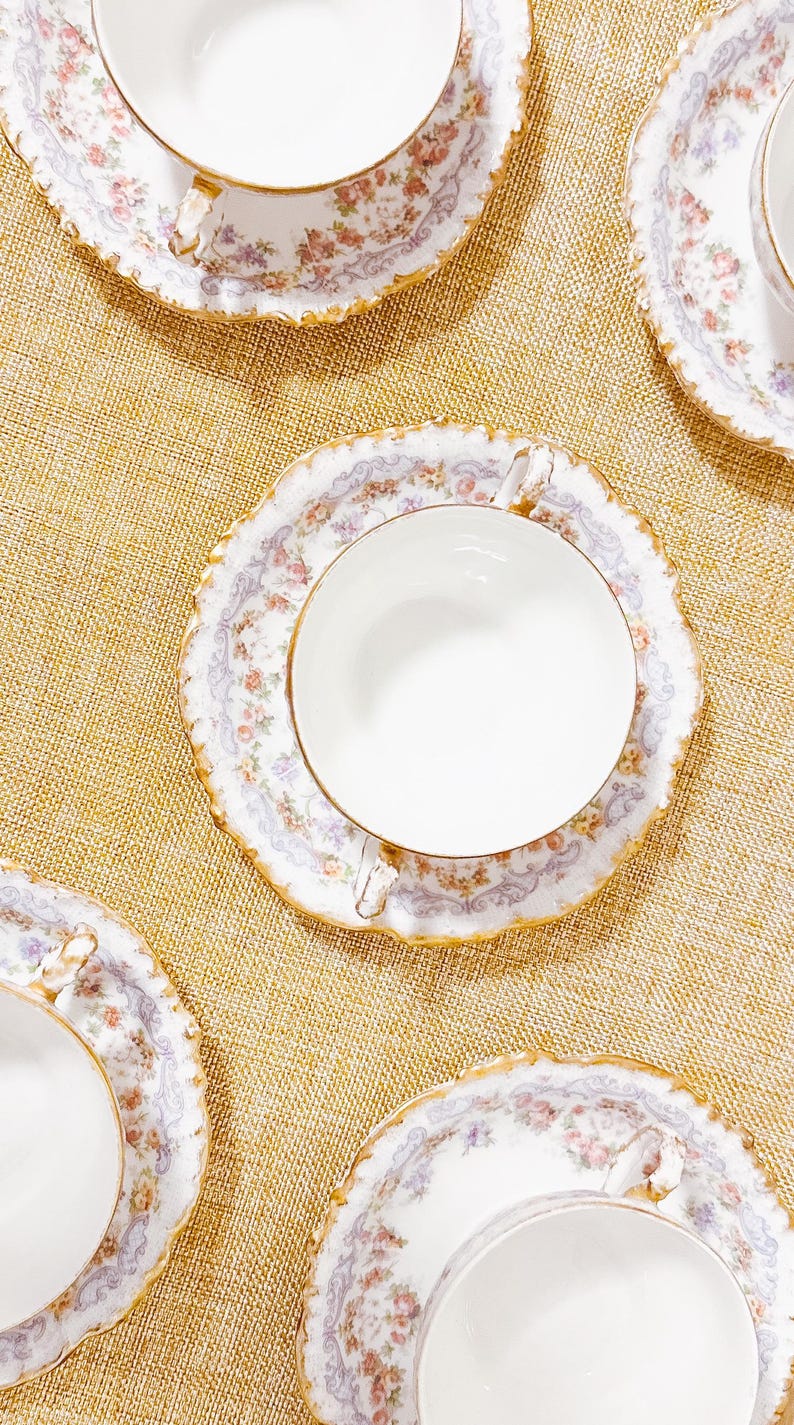 JPL France Tea Cups & Saucers Set of 5 Gold Rimmed Floral Pattern ...