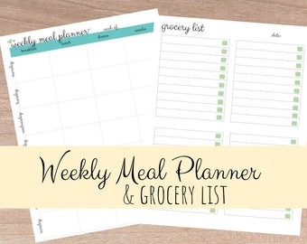 Meal Planner & Grocery List Printable, Menu Planner Printable, Shopping ...