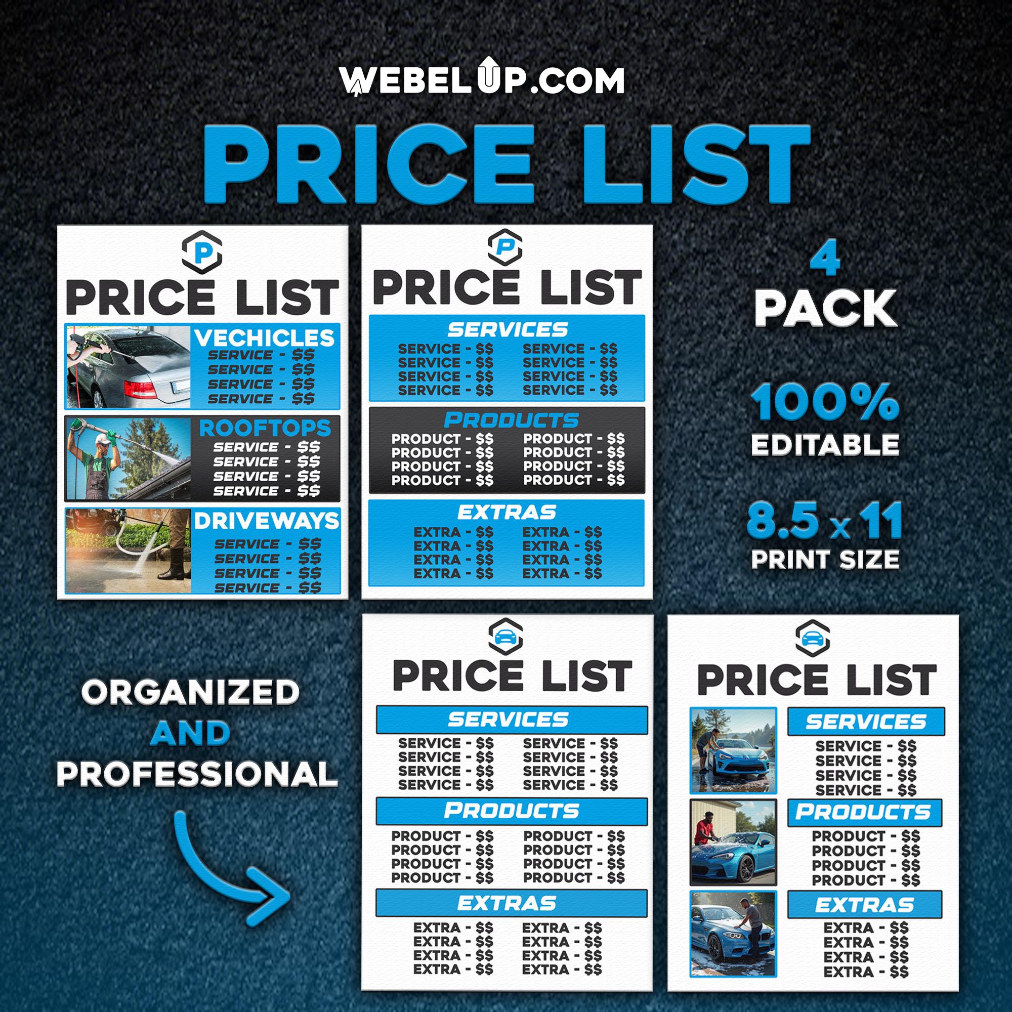 Pressure Washing Pricing List Template – Gutter, Window, Roof Power ...