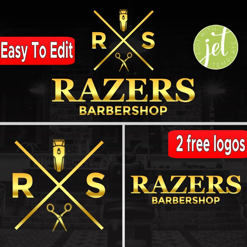 Barber Logo, Editable DIY Barber Logo, Barbershop Logo, Hair Stylist ...