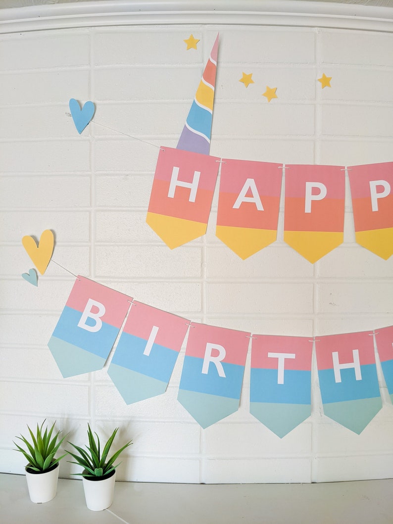 Printable Rainbow Unicorn Banner PDF | Editable Happy Birthday Unicorn ...