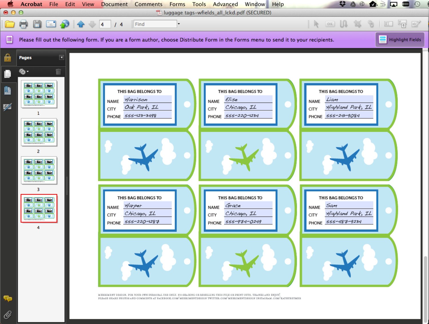 Airplane Favor Bag Tags Printable PDF | Luggage Tags for Goodie Bags ...