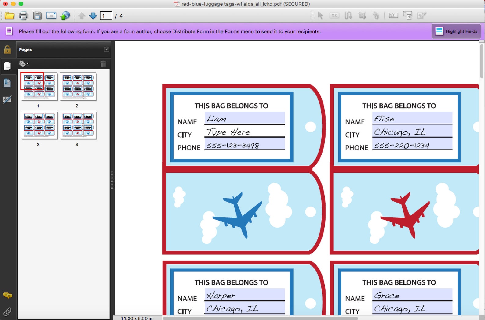 Airplane Favor Bag Tags Printable PDF Luggage Tags for | Etsy