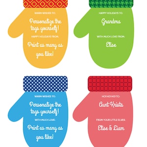 8 Designs! EDITABLE Mitten Gift Tags Personalized for the Christmas ...
