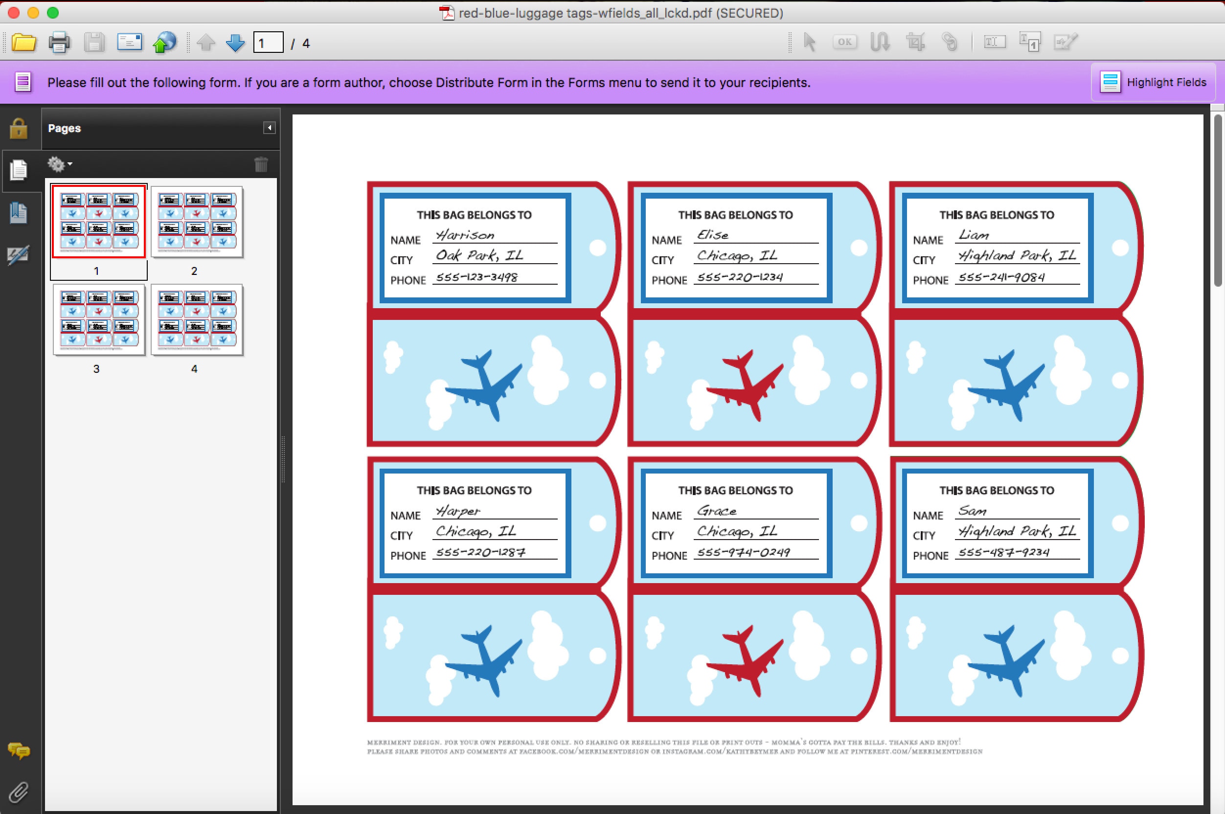 Airplane Favor Bag Tags Printable PDF Luggage Tags for | Etsy