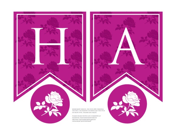 Personalized Rose Birthday Banner printable in MAGENTA PINK for a ...