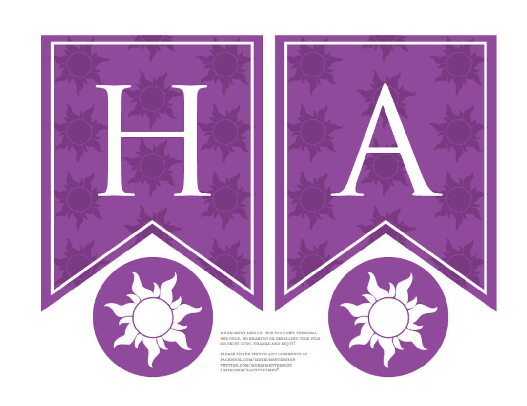 Personalized Rapunzel Sun Birthday Banner Printable PDF in PURPLE for a ...