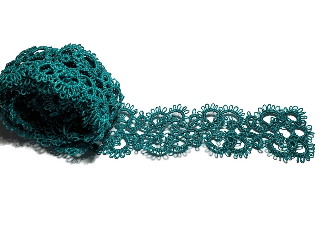 Tatted Lace Edging Sea Green Dark Lace Trim Handmade Tatting - Etsy