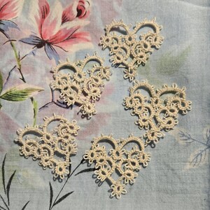 Tatted Heart off White Lace Handmade Valentine Hearts Embellishments 5 ...