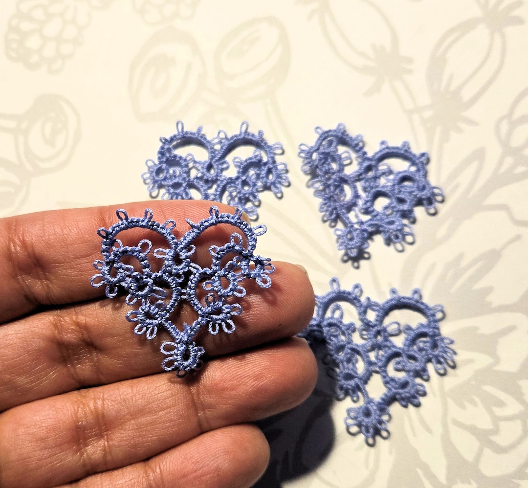 Tatted Heart Periwinkle Lace Handmade Heart Embellishments 5 Pcs - Etsy