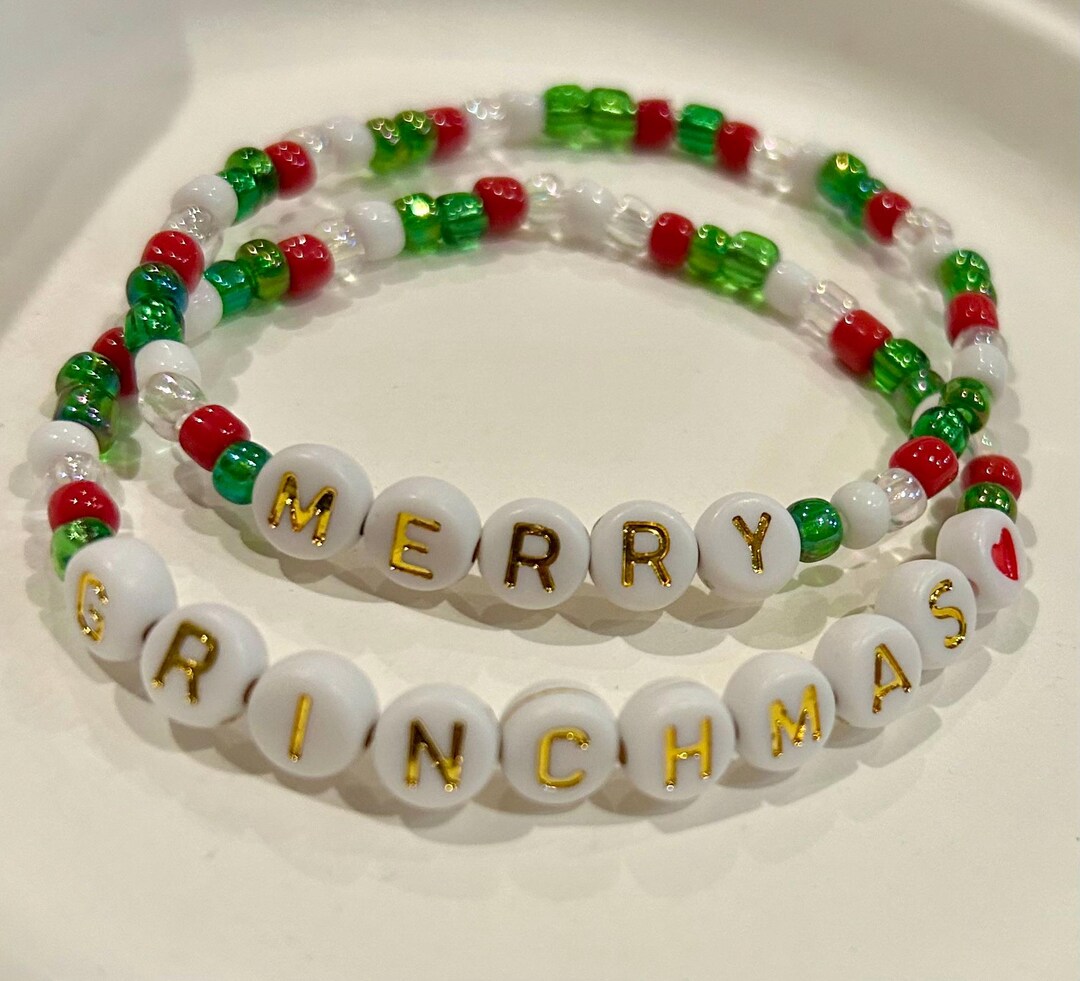 Merry Grinchmas Beaded Bracelets, Grinch Bracelets, Christmas Holiday ...