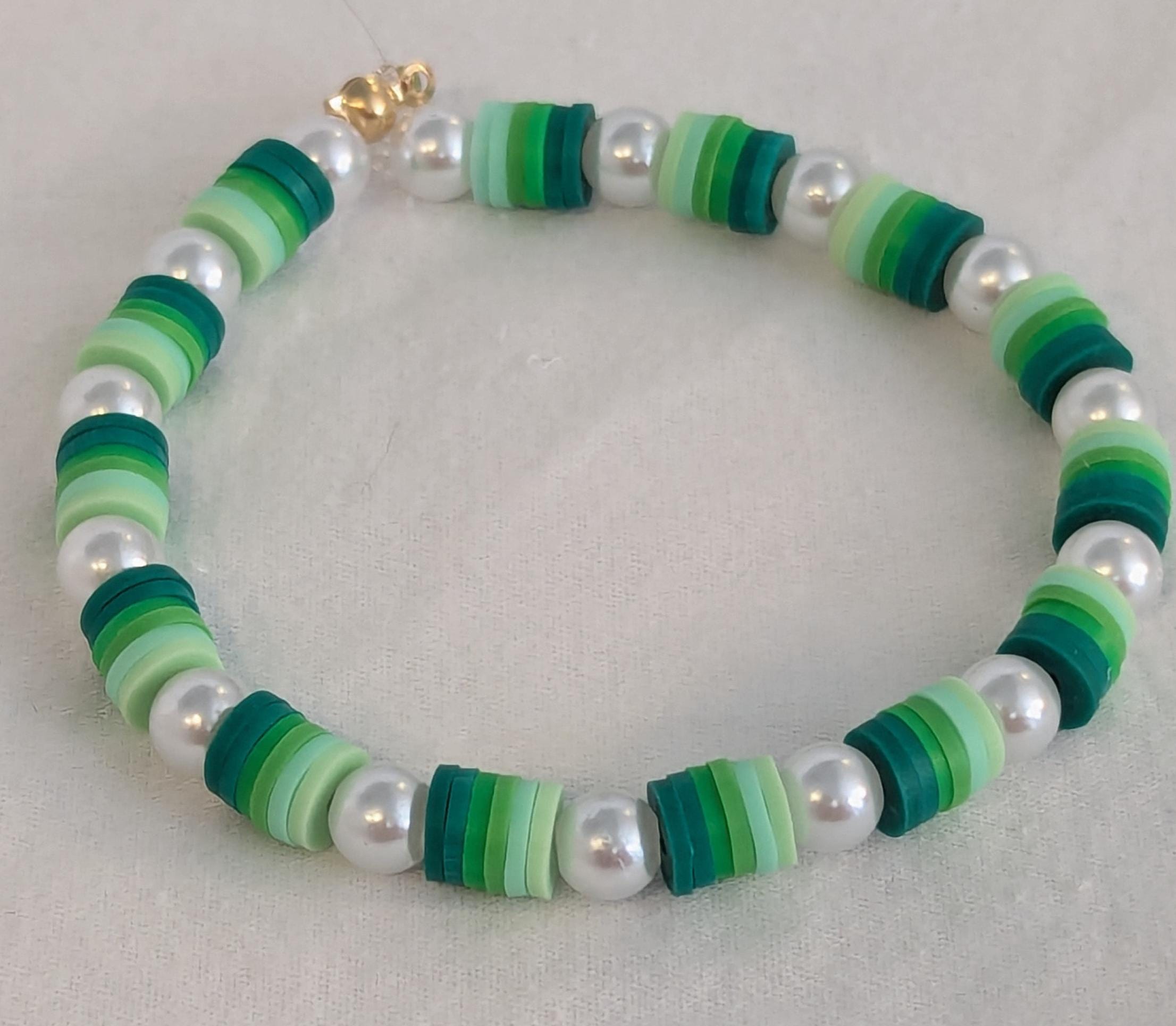 Beach Themed Clay Bead and Pearl Bracelet, Palm Trees and Pearls - Etsy
