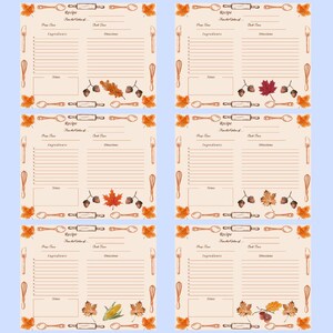 Fall Note Card Recipe Cards (set of 13 Cards + Cover Page) - Etsy