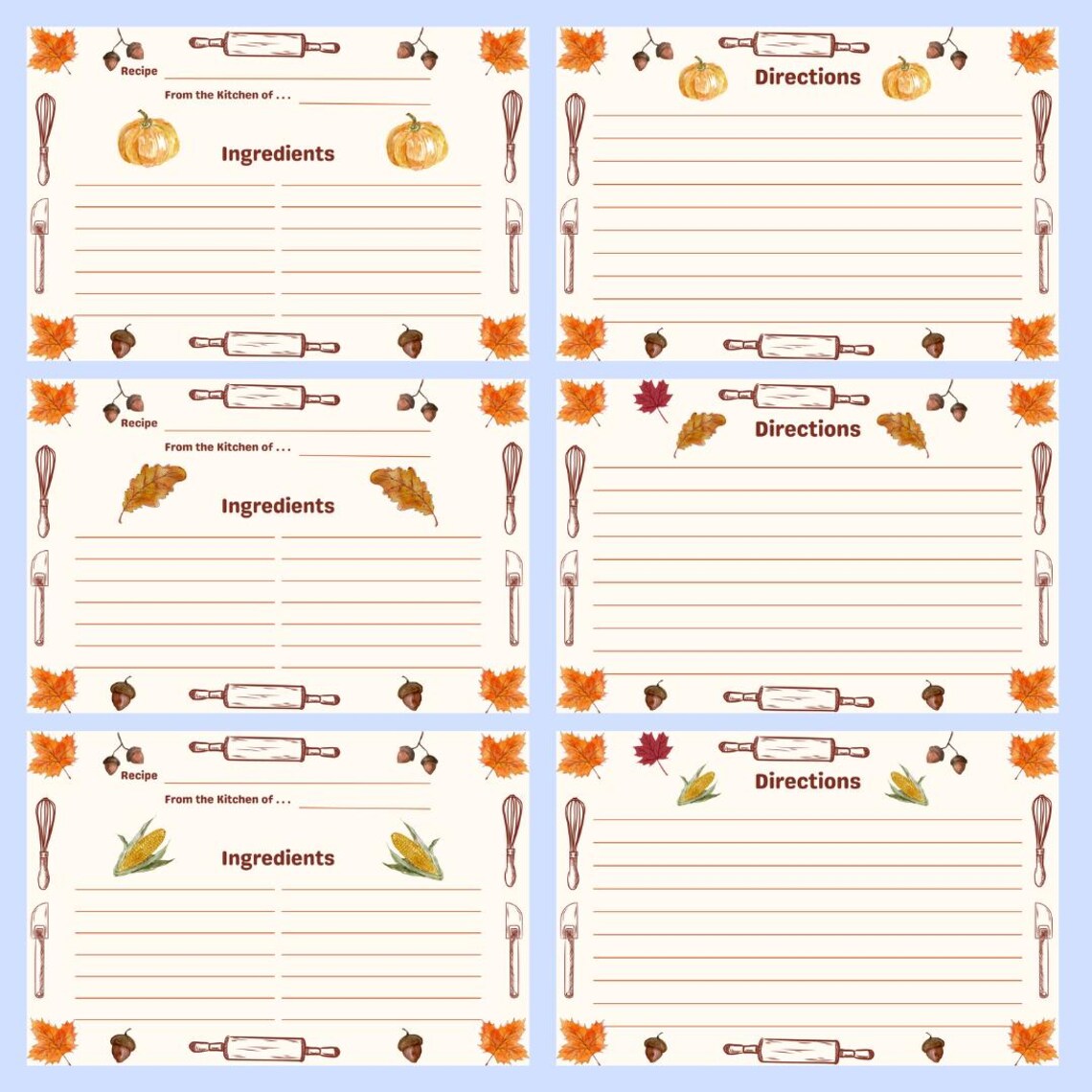 Assorted Fall Recipe Card Bundle - Etsy