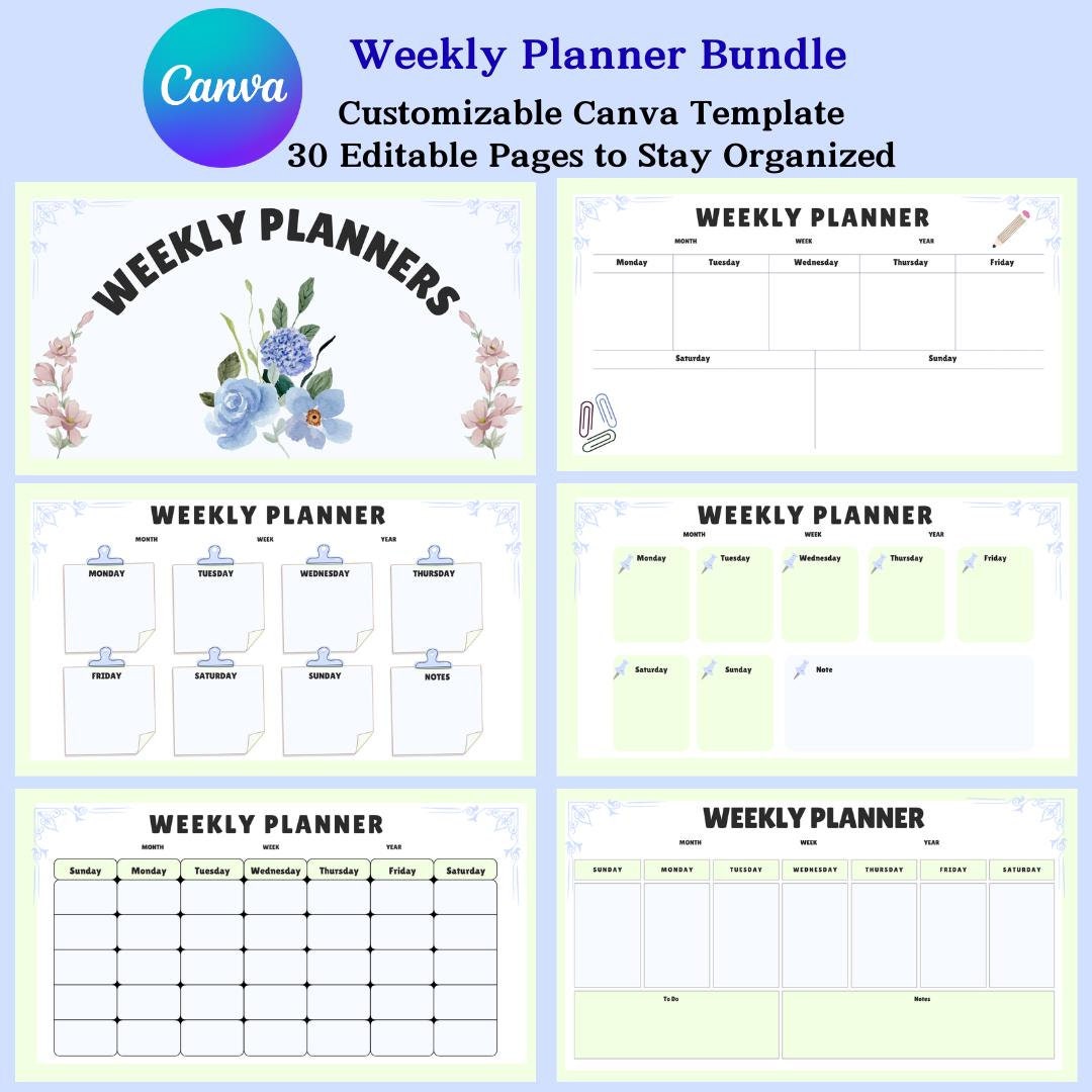 Weekly Planner Bundle Editable Template (32 Pages) - Etsy