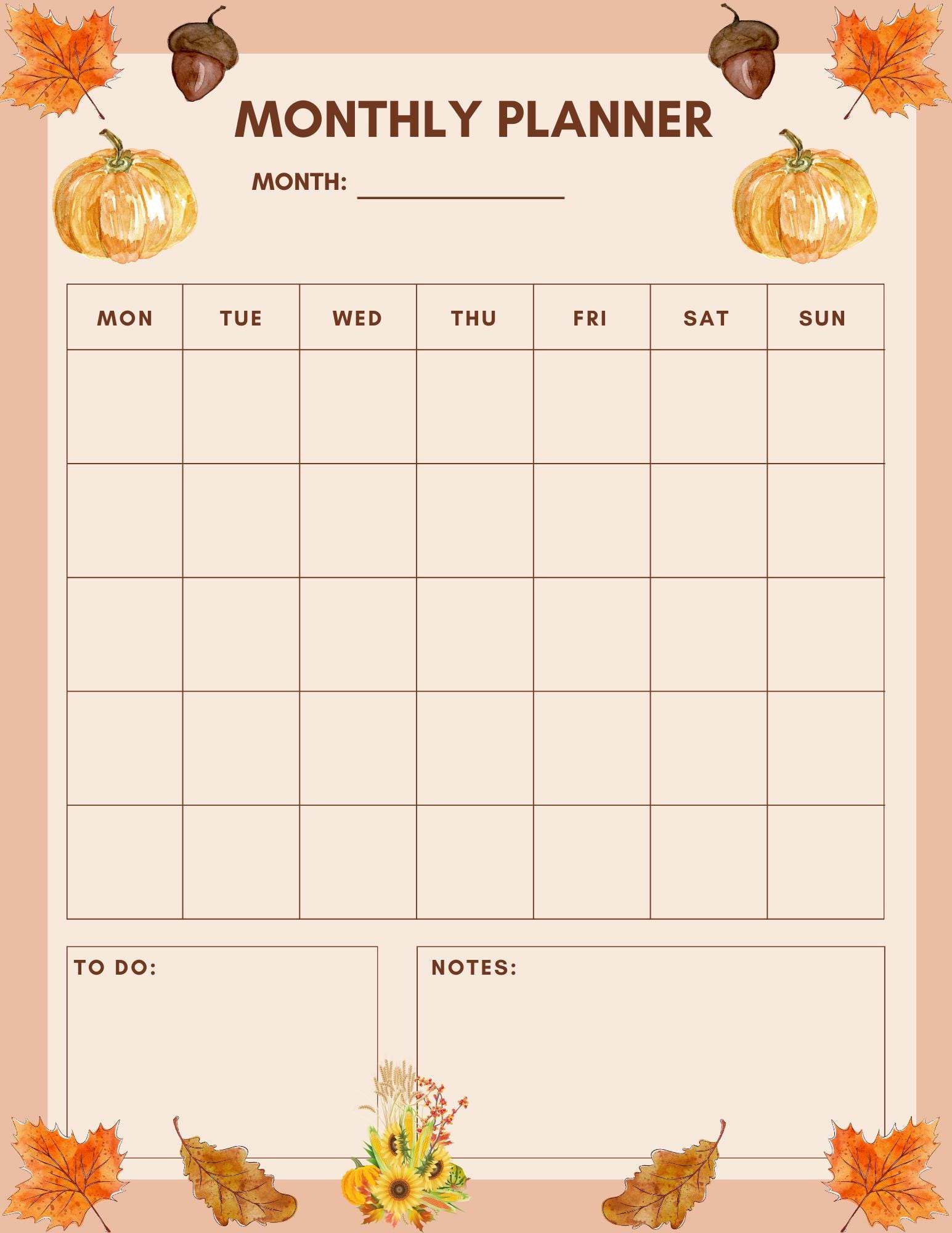Fall Monthly, Weekly, Daily Planner and Note Pages - Etsy