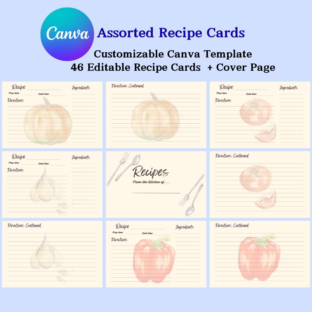 Assorted Recipe Card Bundle Template - Etsy