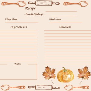 Fall Note Card Recipe Cards (set of 13 Cards + Cover Page) - Etsy