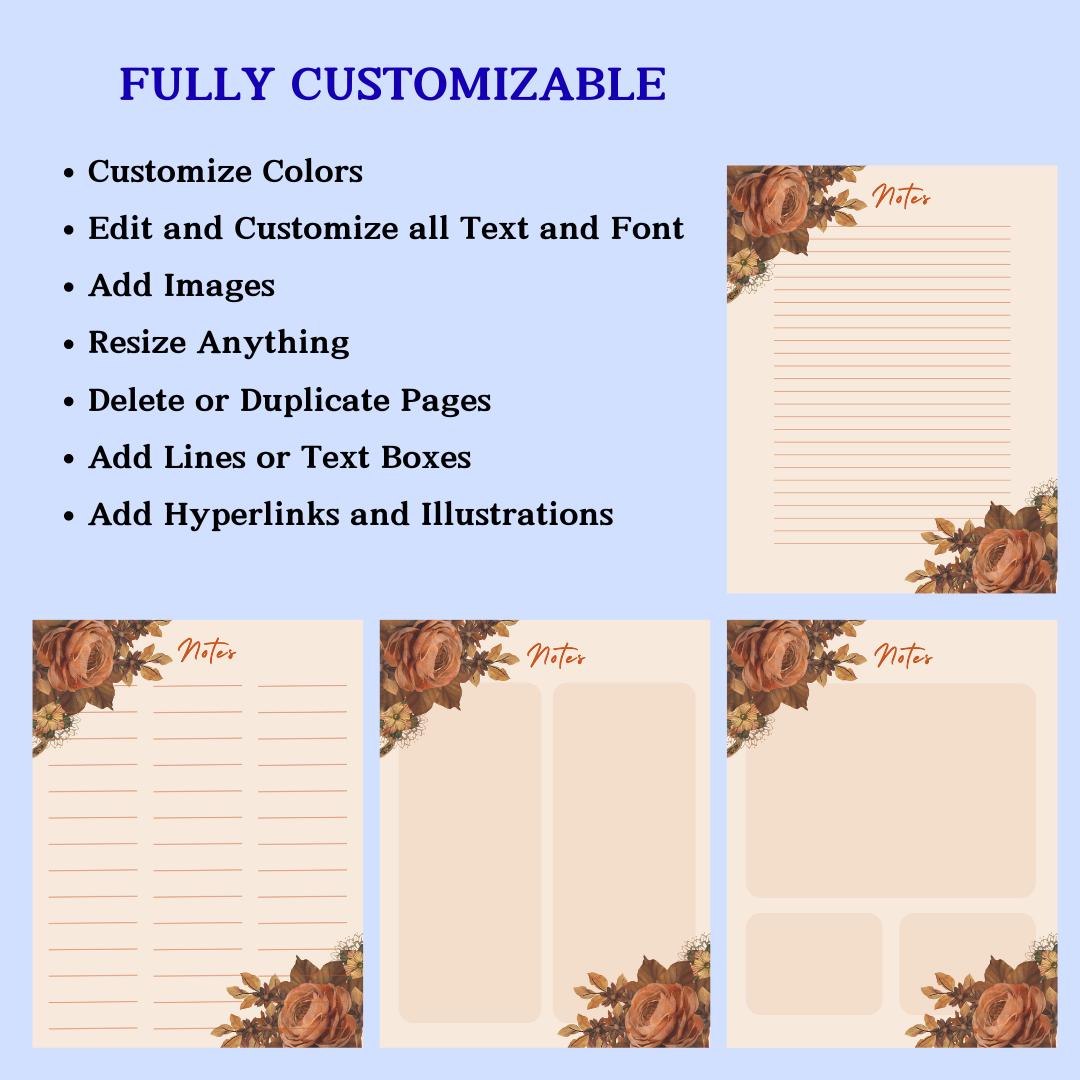 Set of 14 Floral Fall Note Pages - Etsy