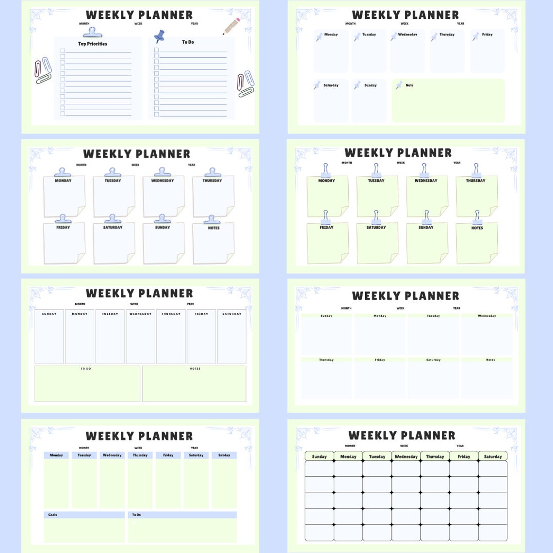 Weekly Planner Bundle Editable Template 32 Pages - Etsy