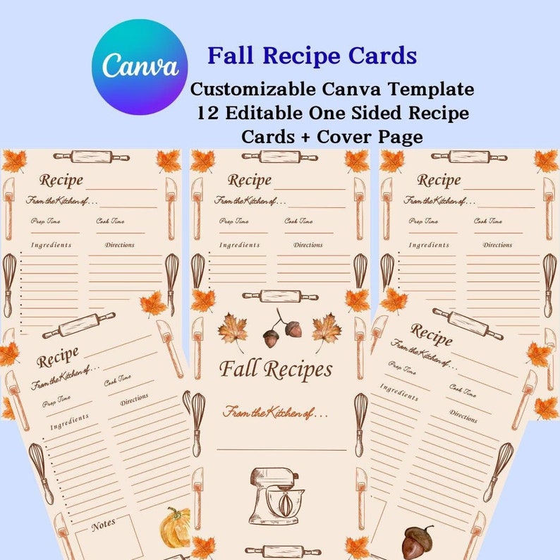 Set of 12 Fall Recipe Cards - Etsy
